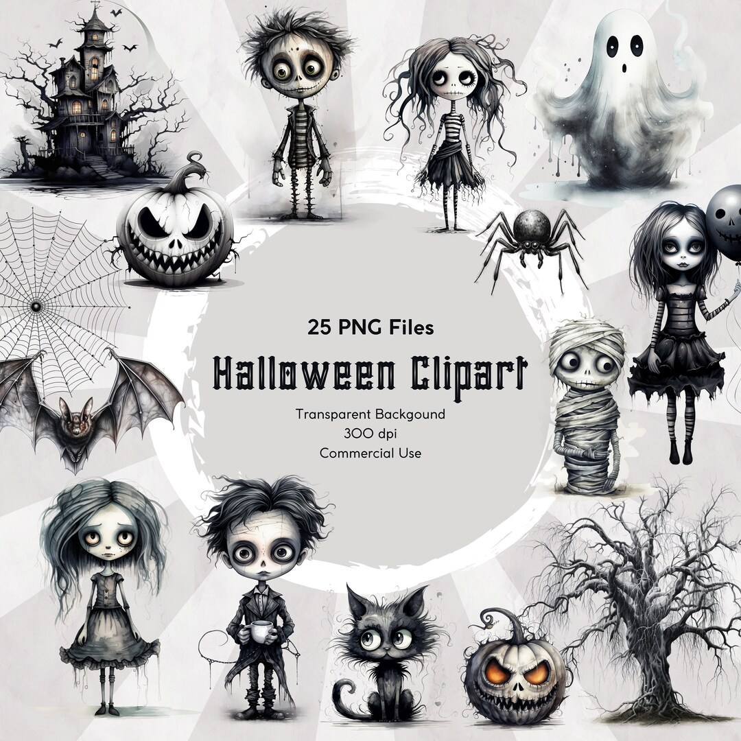 Clipart, Halloween, Gothic, 25 PNG Files, Transparent Background, 300 ...