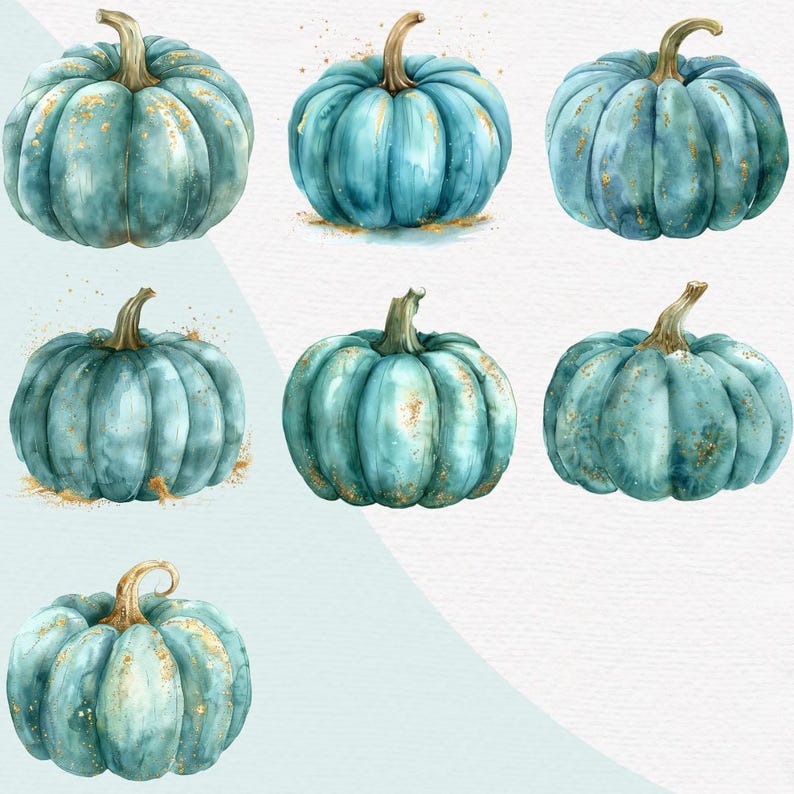 Teal Pumpkins With Gold Glitter Clipart Bundle, Halloween, Pastel - Etsy