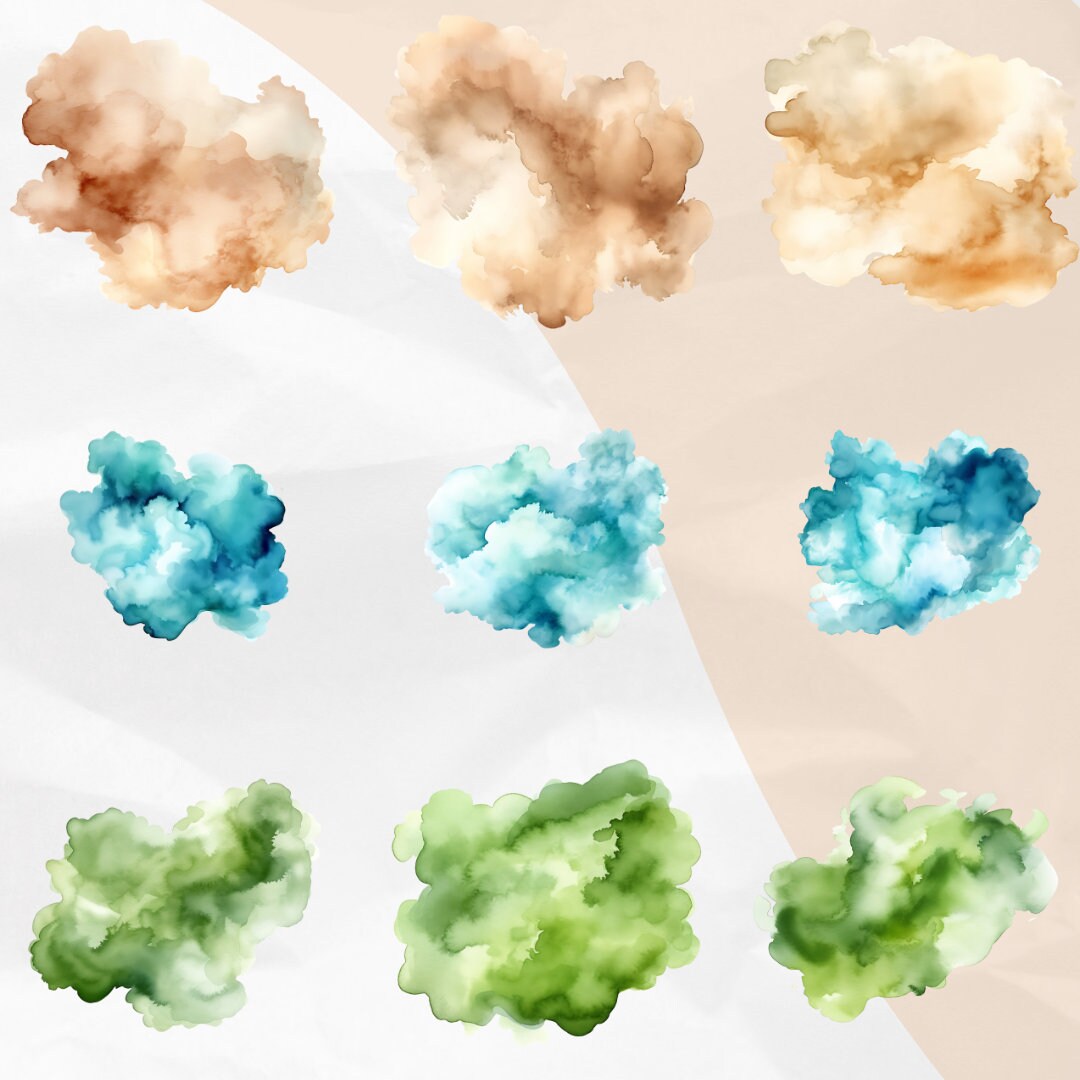 Clipart, Watercolor Washes, Splashes, 63 PNG Files, Transparent ...