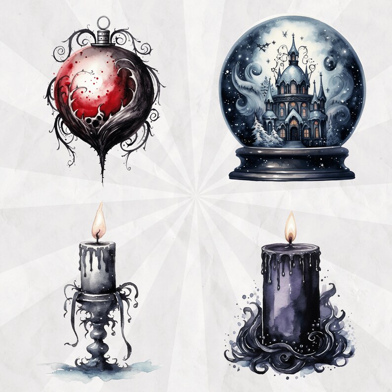 Clipart, Christmas, Gothic, 30 PNG Files, Transparent Background, 300 ...