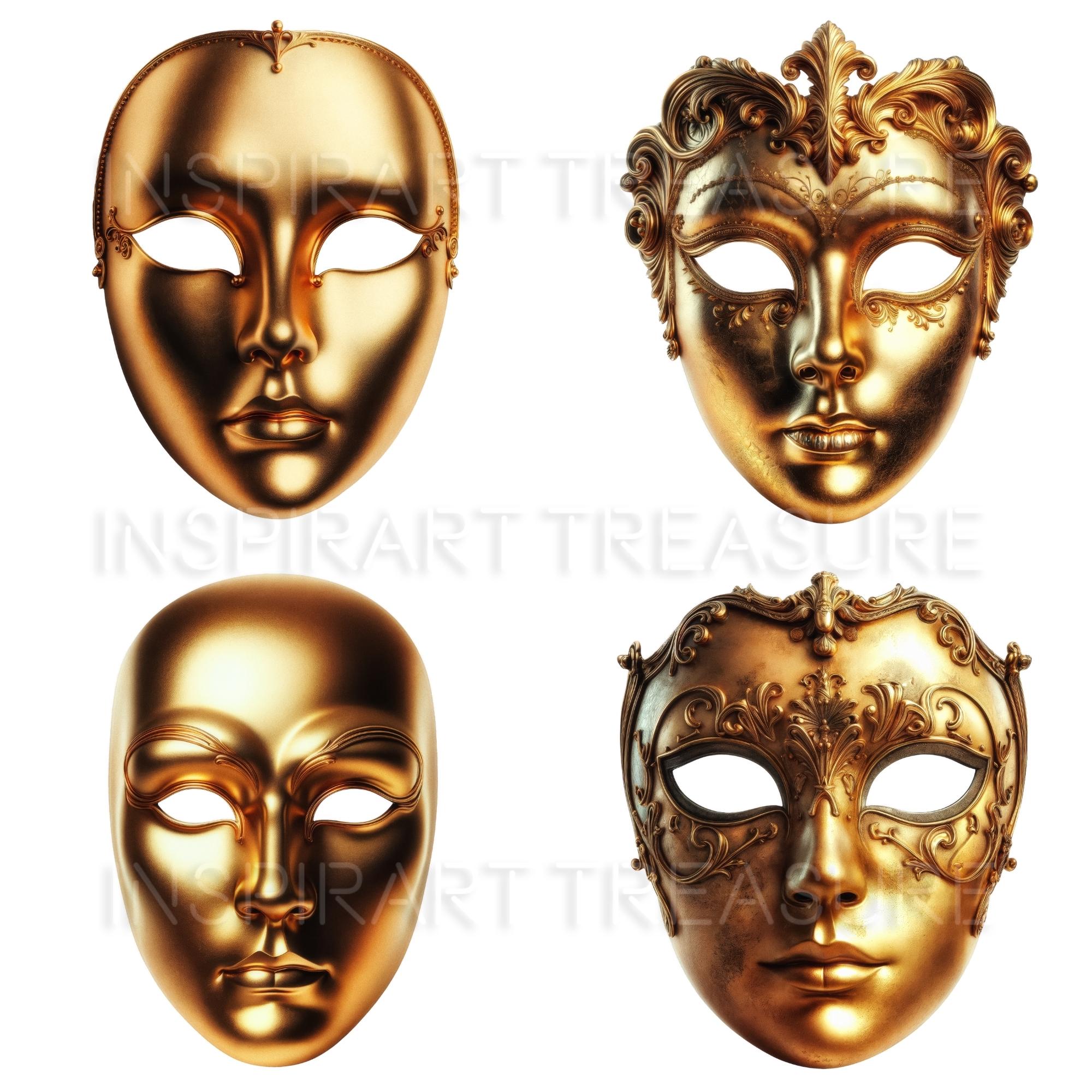 Gold Masquerade Mask Clipart PNG Carnival Masks for Woman, Ideal for ...
