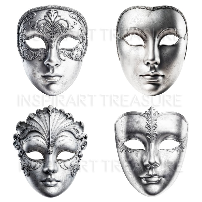 Silver Masquerade Mask Clipart PNG Carnival Masks for Woman, Ideal for ...