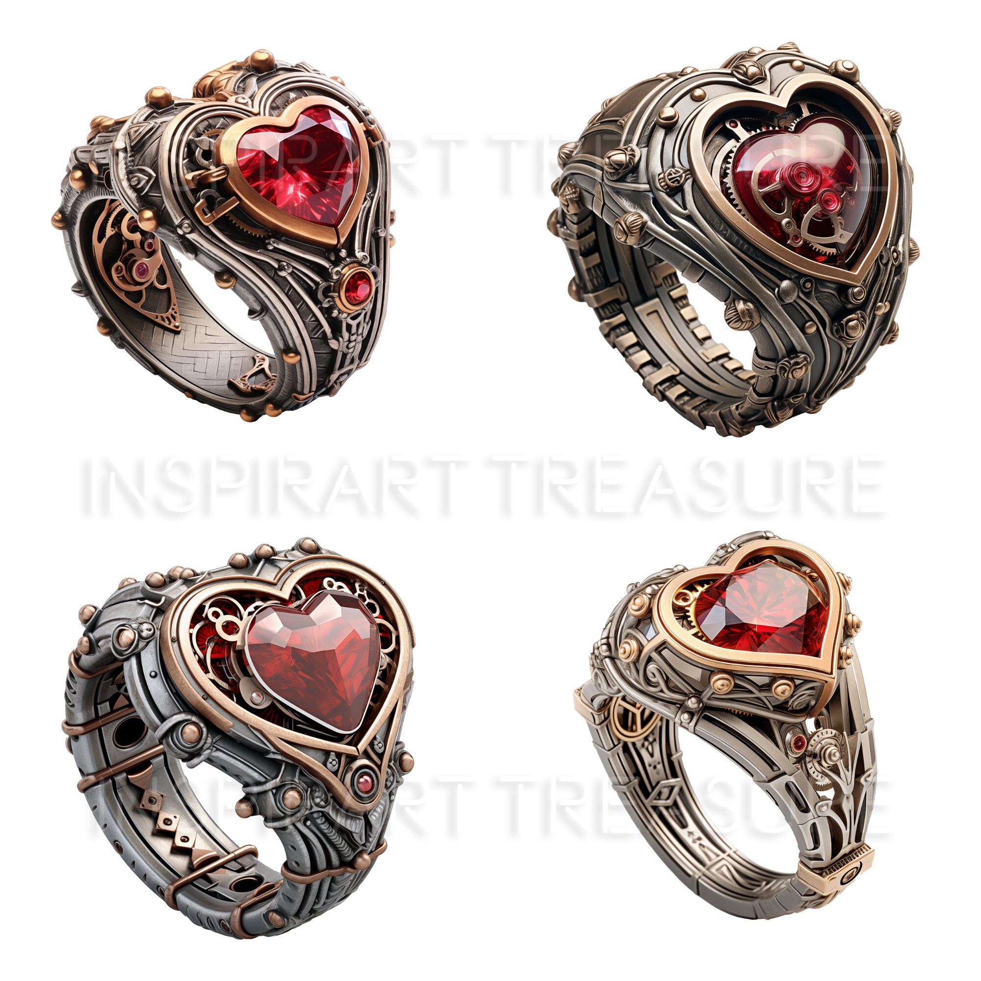 Magical Heart Rings Clipart, Elven Fairy Tale Bundle, Digital Scrapbook ...