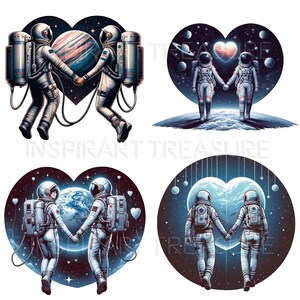 Cosmic Love Clipart, Astronaut Couple Holding Hands, Romantic Space Art ...