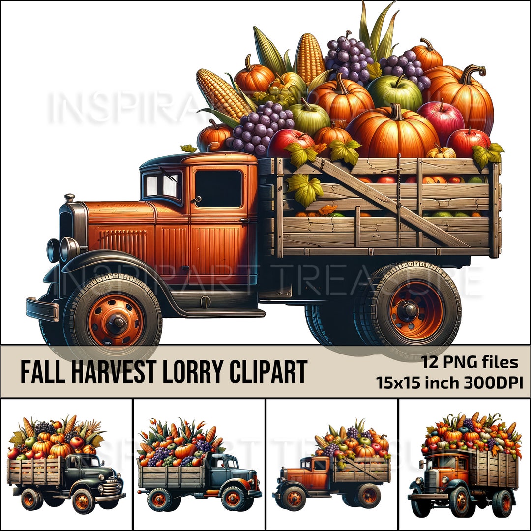 Halloween Autumn Harvest Lorry Clipart PNG Kit Pumpkins Lorry Digital ...