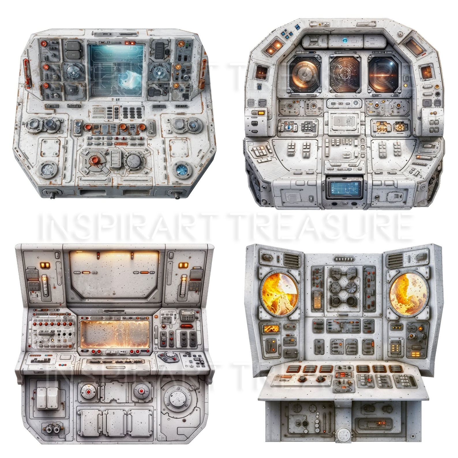 Watercolor Spaceship Control Panel Clipart Spaceship Junk Journal Page ...