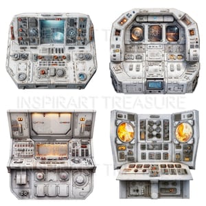 Watercolor Spaceship Control Panel Clipart Spaceship Junk Journal Page ...