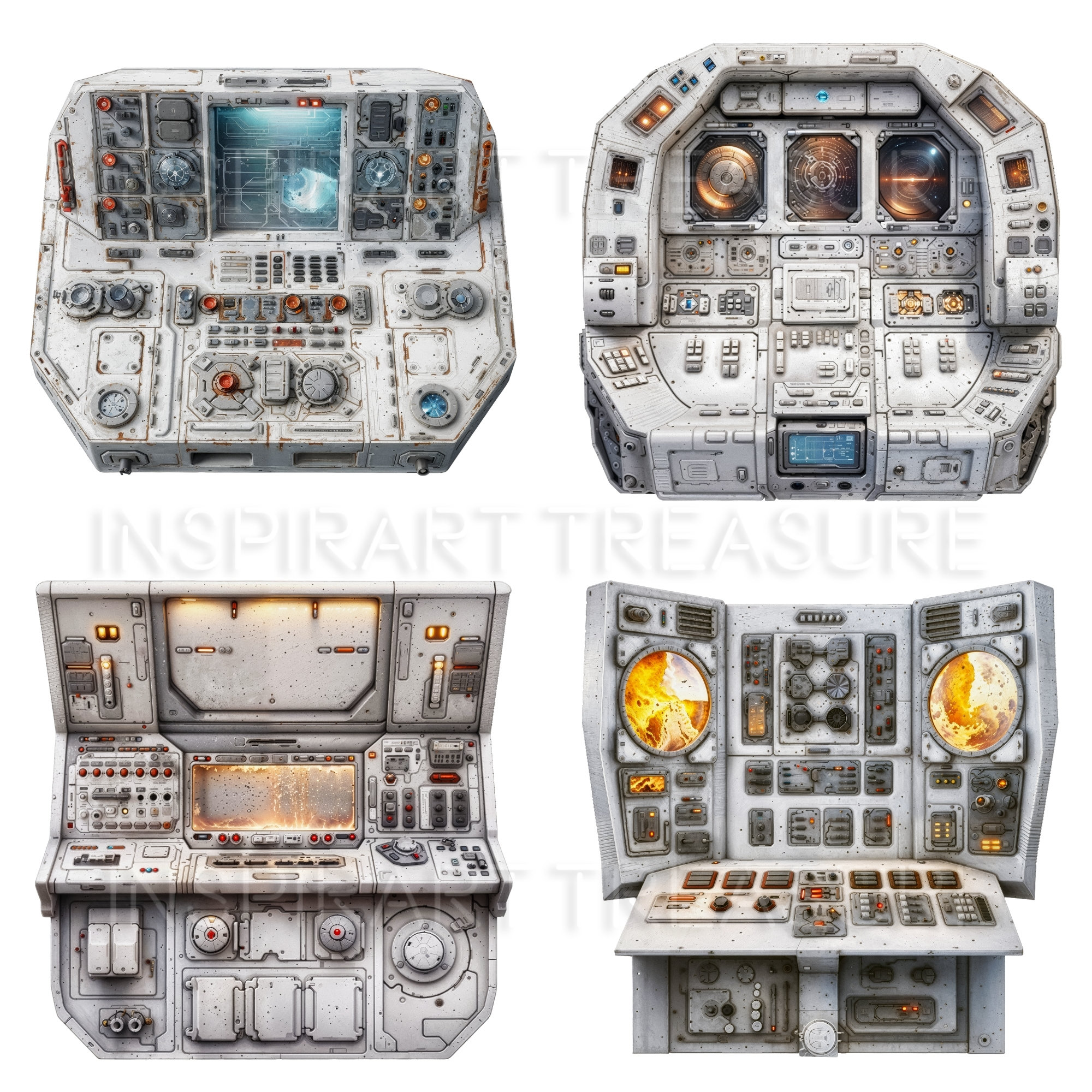 Watercolor Spaceship Control Panel Clipart Spaceship Junk Journal Page, Digital Scrapbook Paper ...