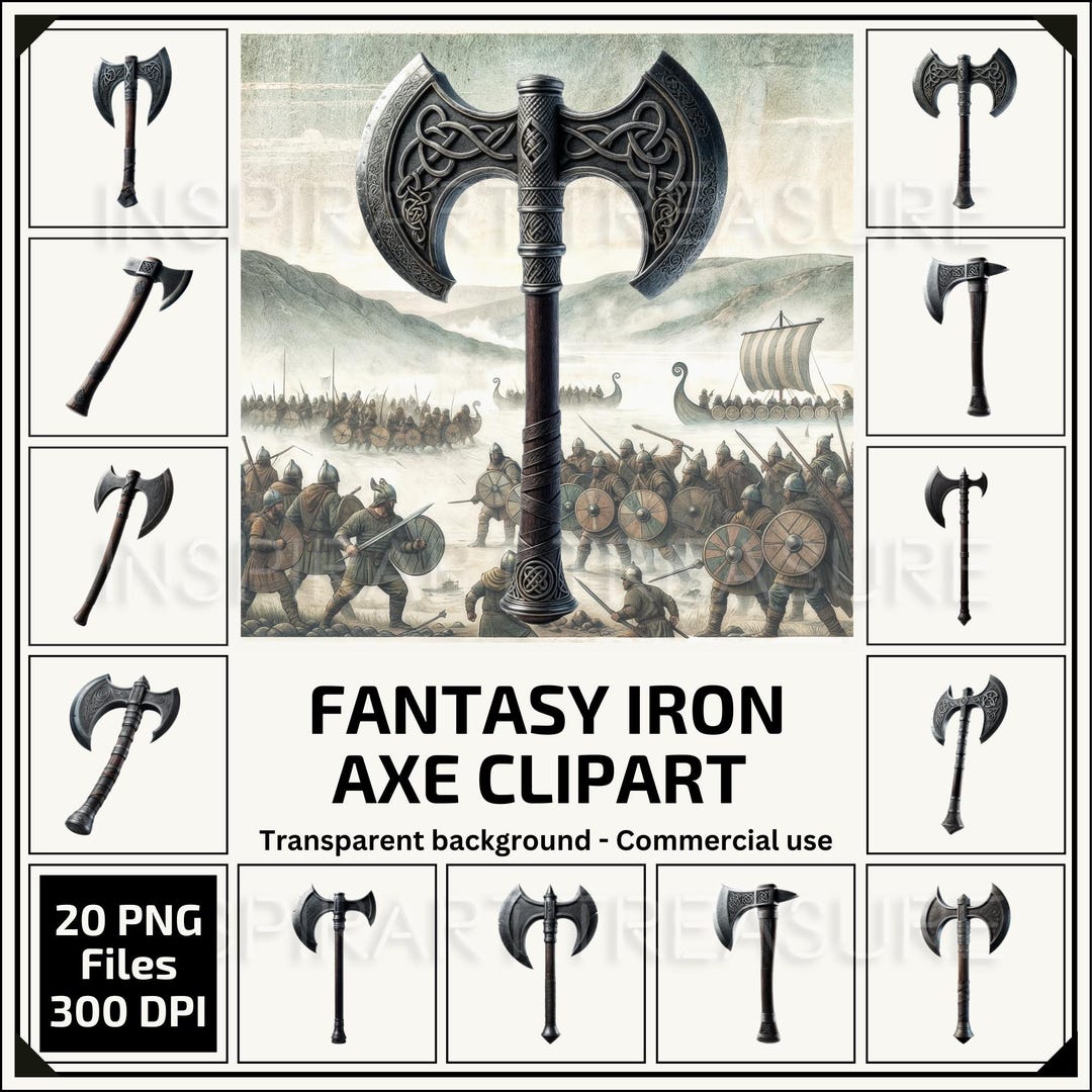 Fantasy Iron Battle Axe Clipart Celtic Viking Medieval Axe Design for ...