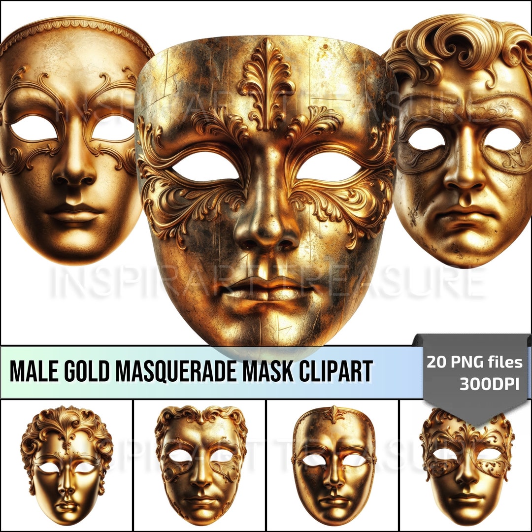 Gold Masquerade Mask Clipart PNG Carnival Masks for Man, Ideal for DIY ...
