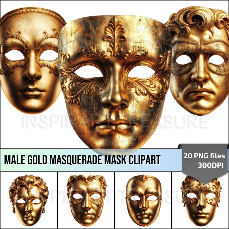 Gold Masquerade Mask Clipart PNG Carnival Masks for Man, Ideal for DIY ...