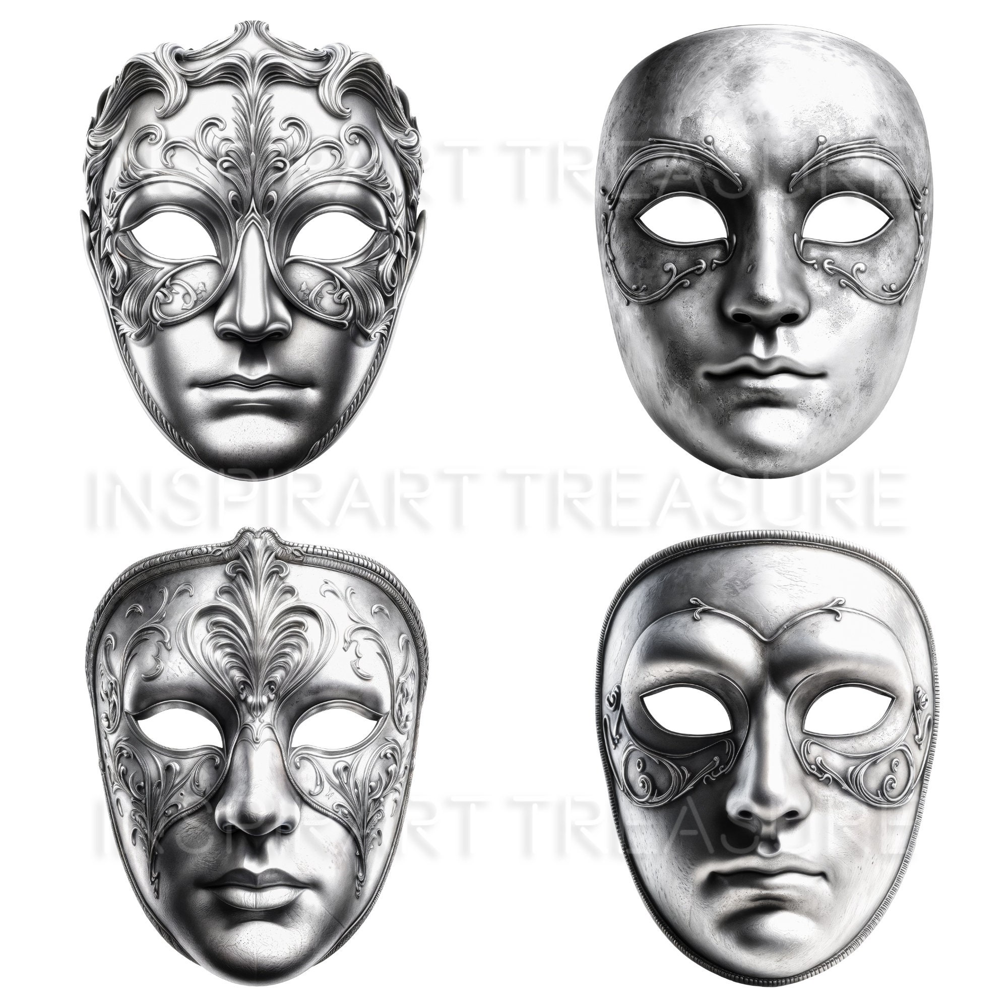 Silver Masquerade Mask Clipart PNG Carnival Masks for Man, Ideal for ...