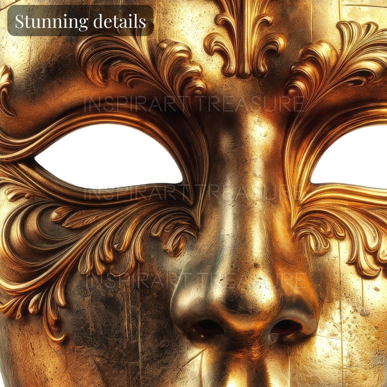 Gold Masquerade Mask Clipart PNG Carnival Masks for Man, Ideal for DIY ...