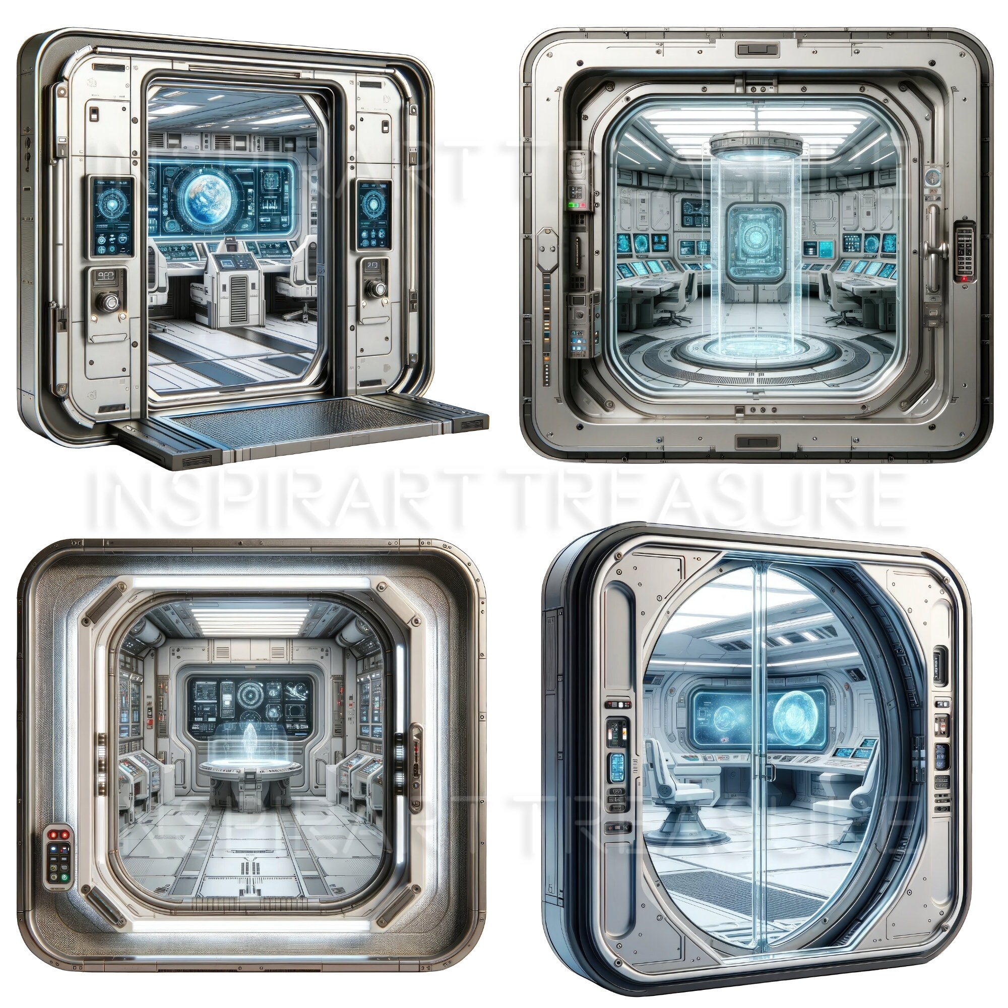 Watercolor Spaceship Command Room Clipart Spaceship Junk Journal Page ...