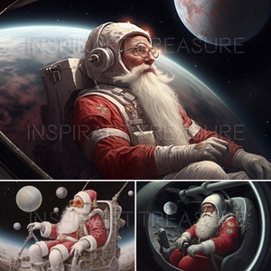 Printable Space Santa Claus Art, Quirky Christmas Wall Decor, Fun ...
