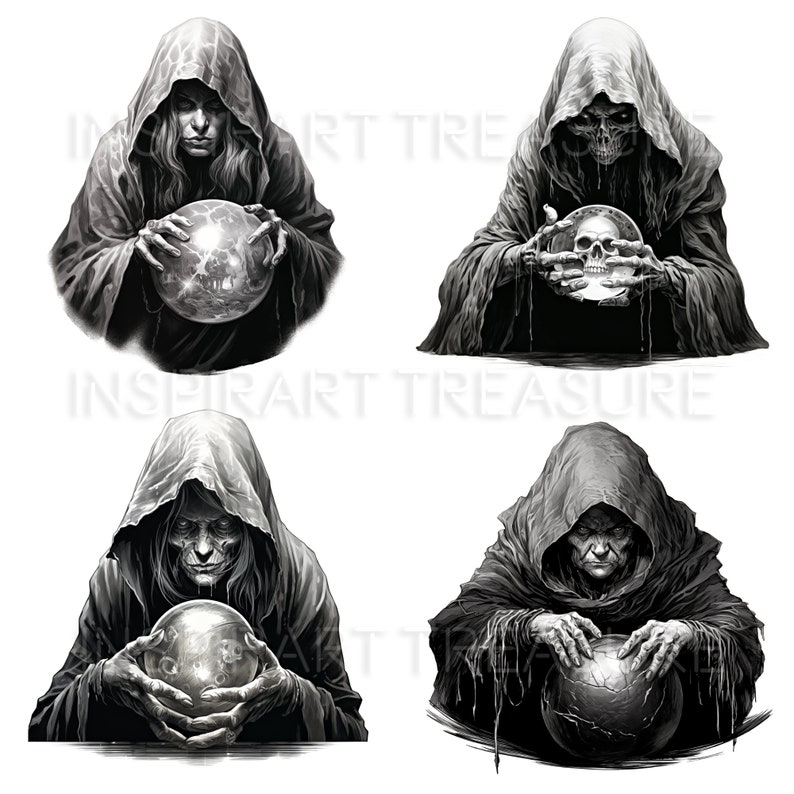 Witch With Crystal Ball Clipart, Witchcraft Scrapbook Paper, Digital ...