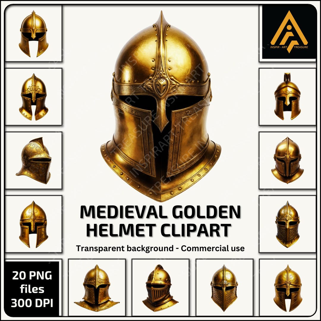 Fantasy Medieval Helmet Clipart Golden Warrior Helmet PNG Printable ...