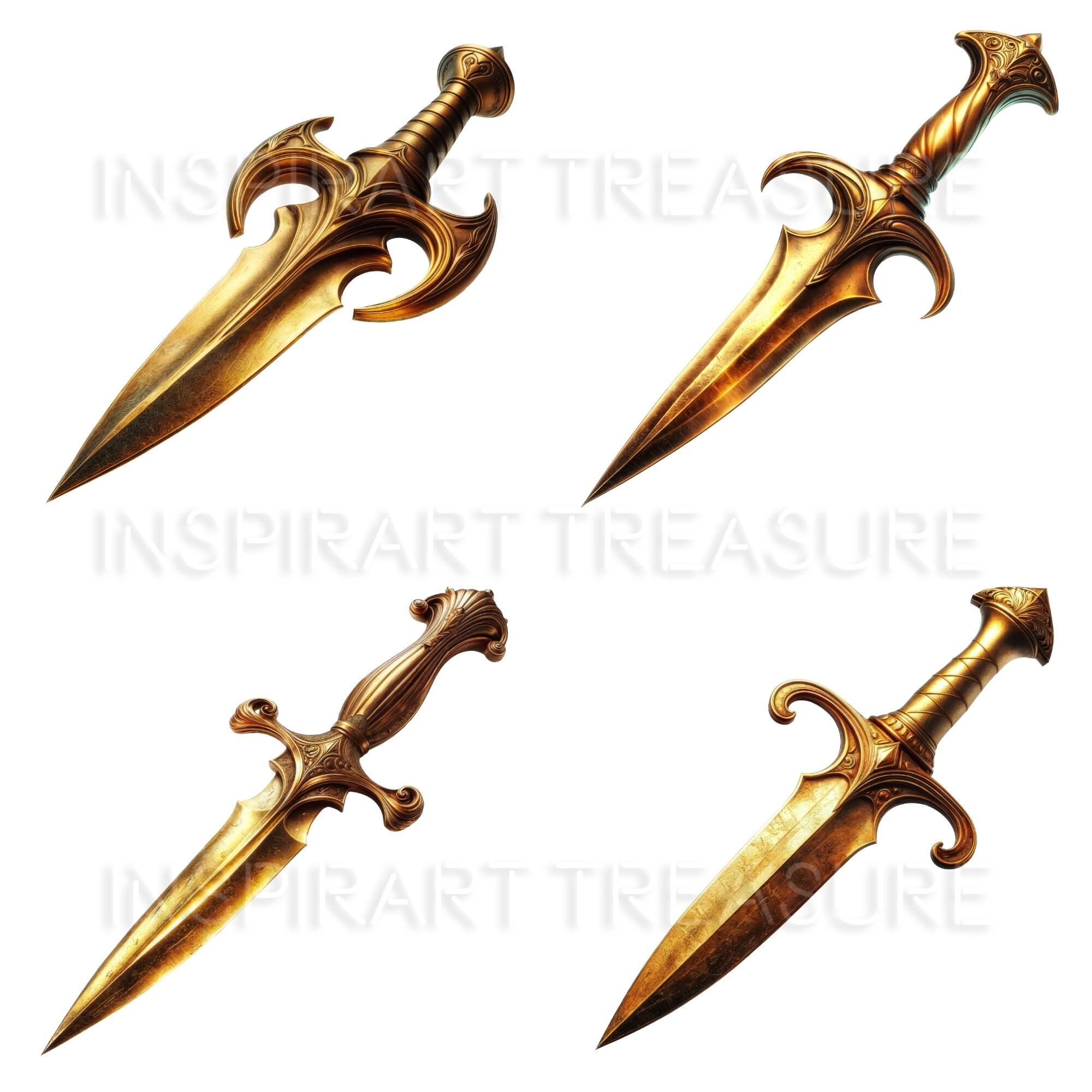 Fantasy Gold Dagger Clipart Bundle, Medieval Dagger Designs for DIY ...