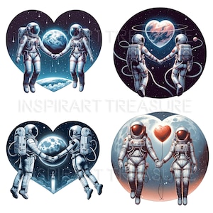 Cosmic Love Clipart, Astronaut Couple Holding Hands, Romantic Space Art ...