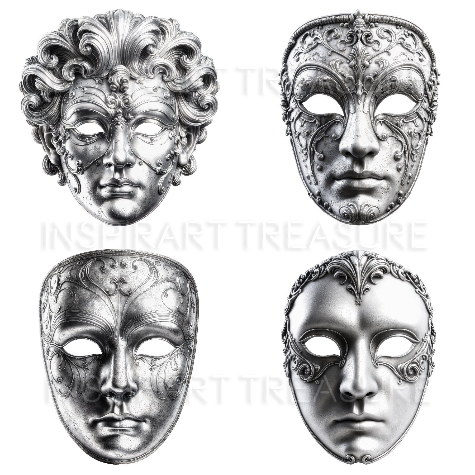 Silver Masquerade Mask Clipart PNG Carnival Masks for Man, Ideal for ...