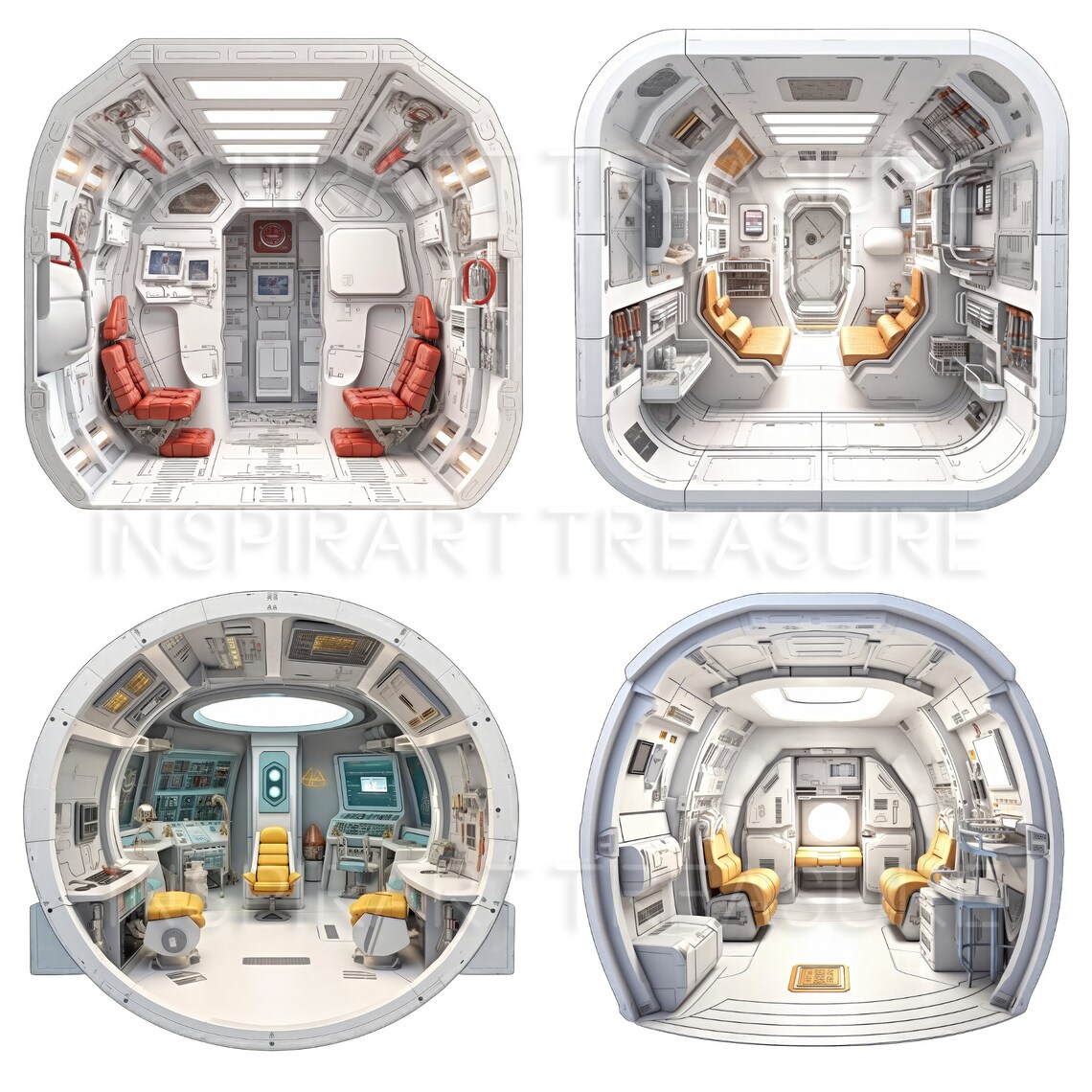 Sci-fi Clipart Space 01, Watercolor Spaceship Interior Clipart ...