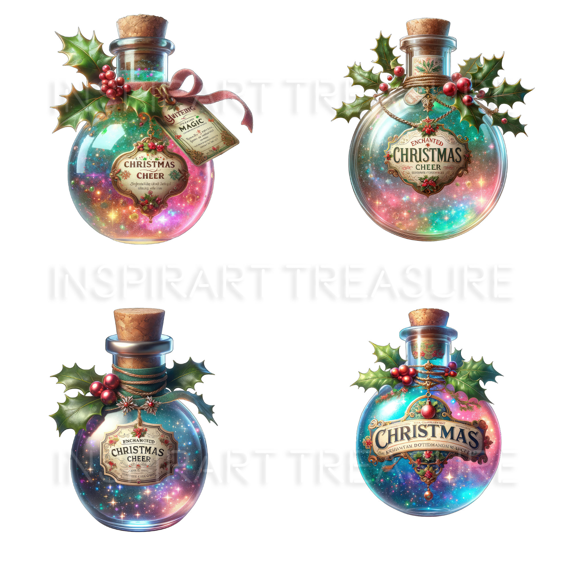 Whimsical Christmas Potion Bottle Clipart Digital Festive Holiday ...