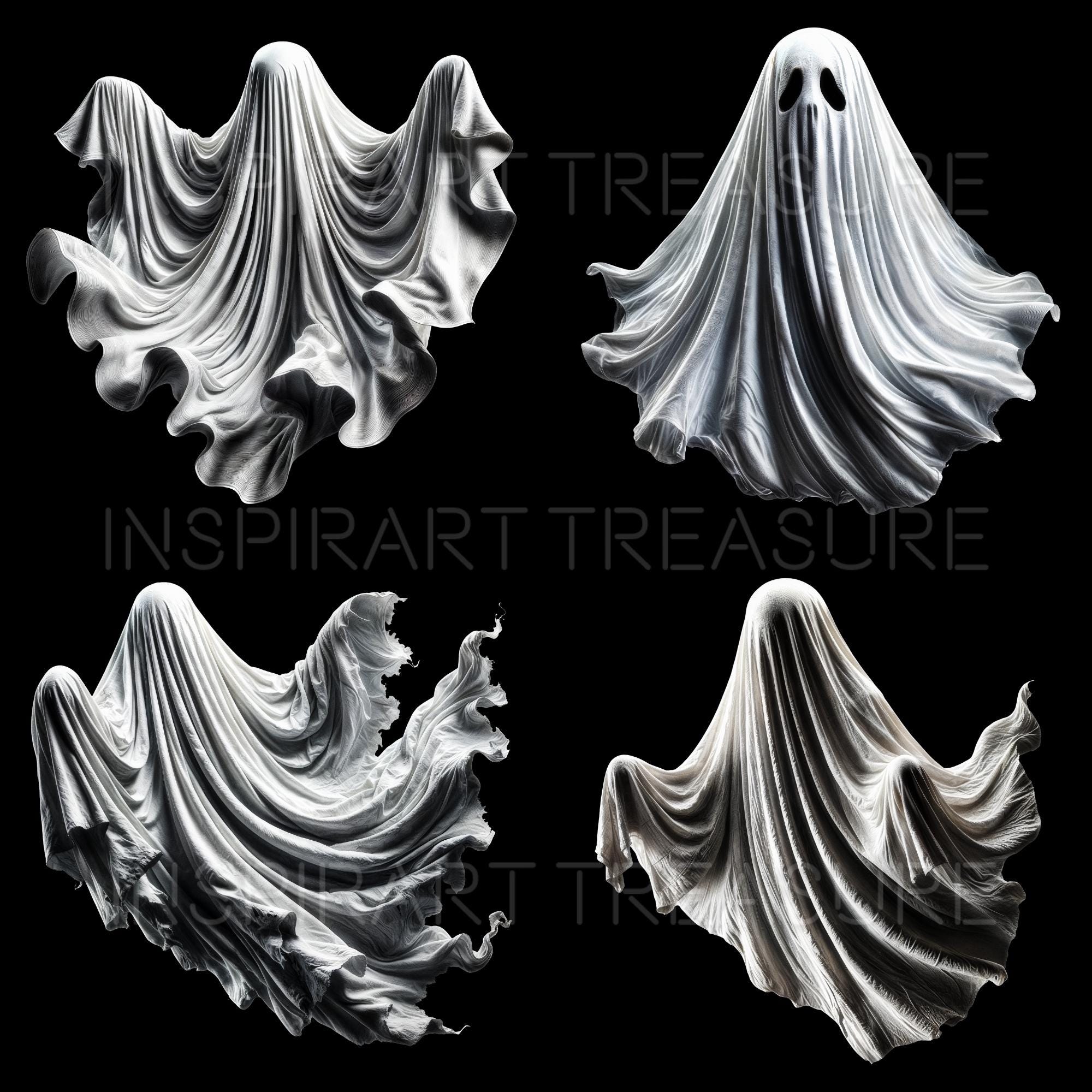 Creepy Halloween Ghost Clipart, Ghost Face Sheet PNG Art, Spooky ...