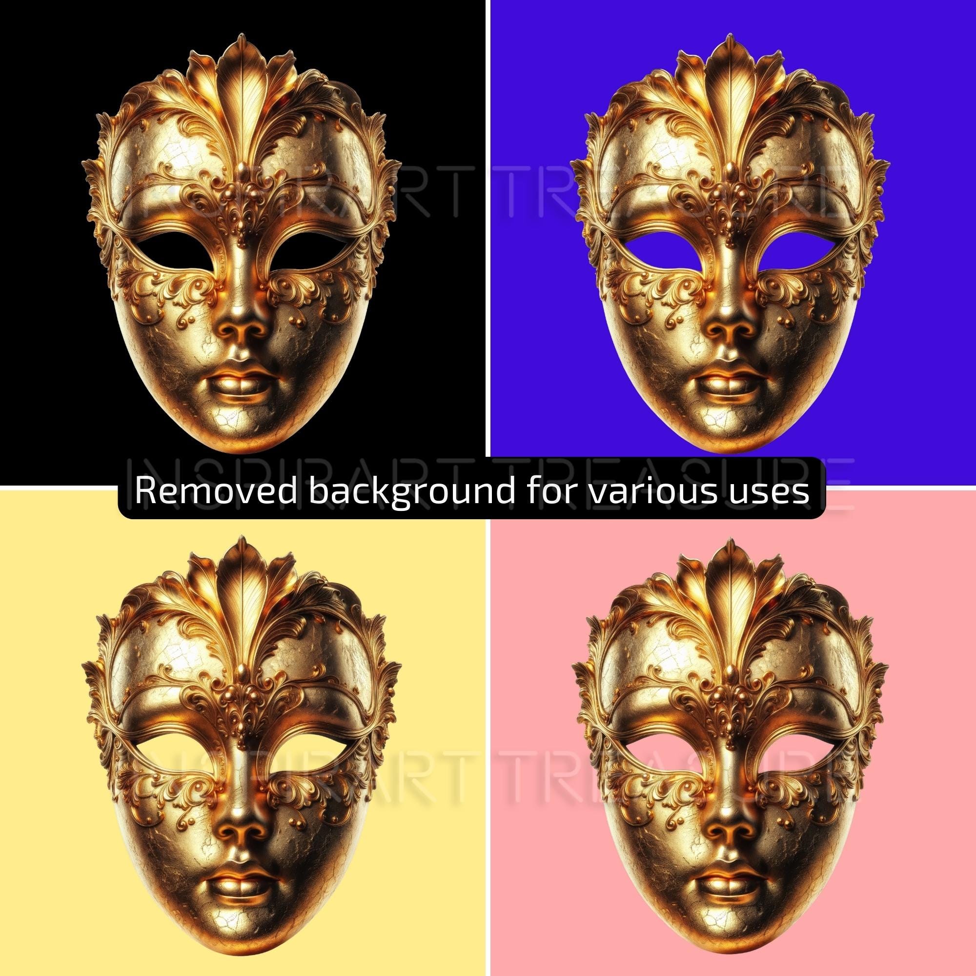 Gold Masquerade Mask Clipart PNG Carnival Masks for Woman, Ideal for ...