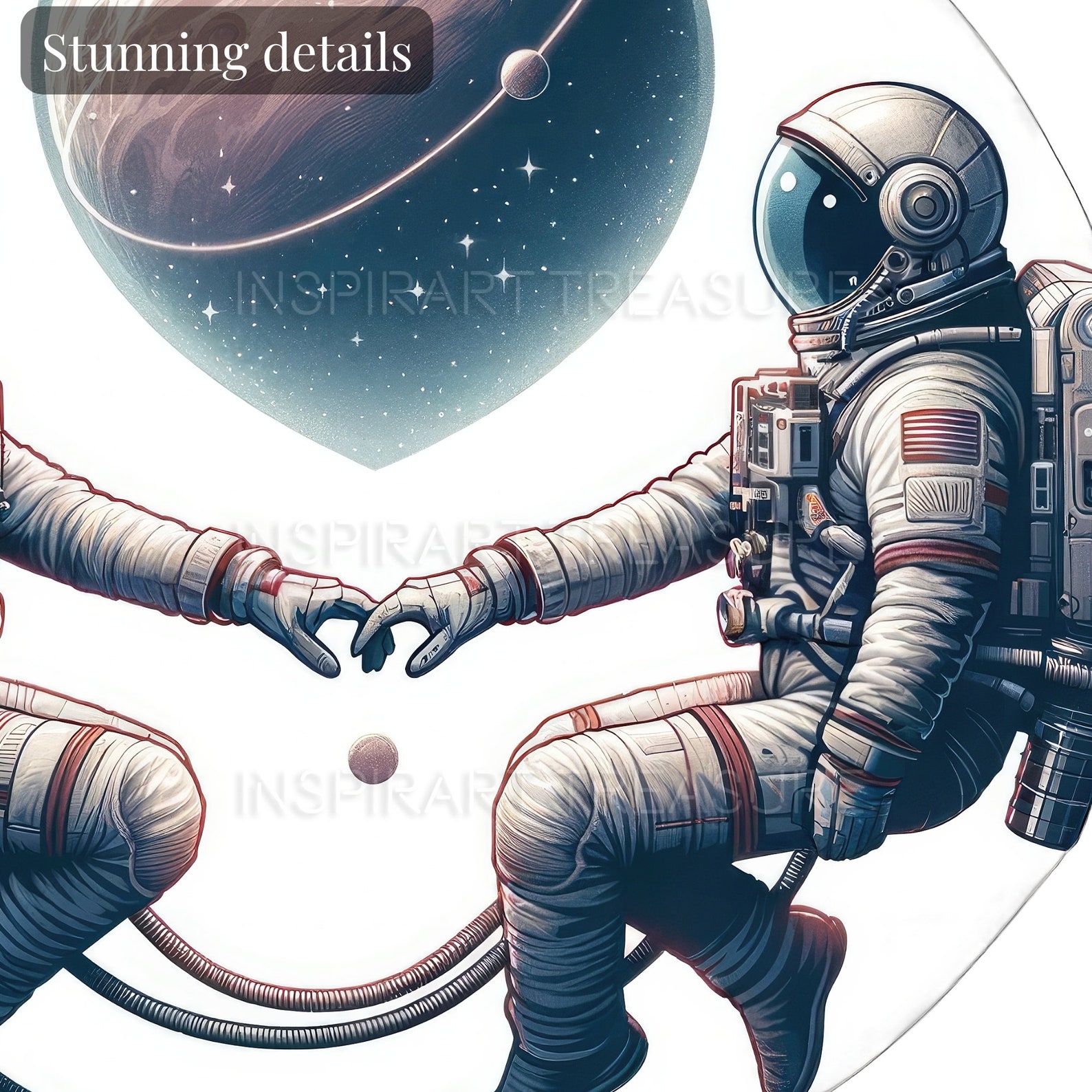 Cosmic Love Clipart, Astronaut Couple Holding Hands, Romantic Space Art ...