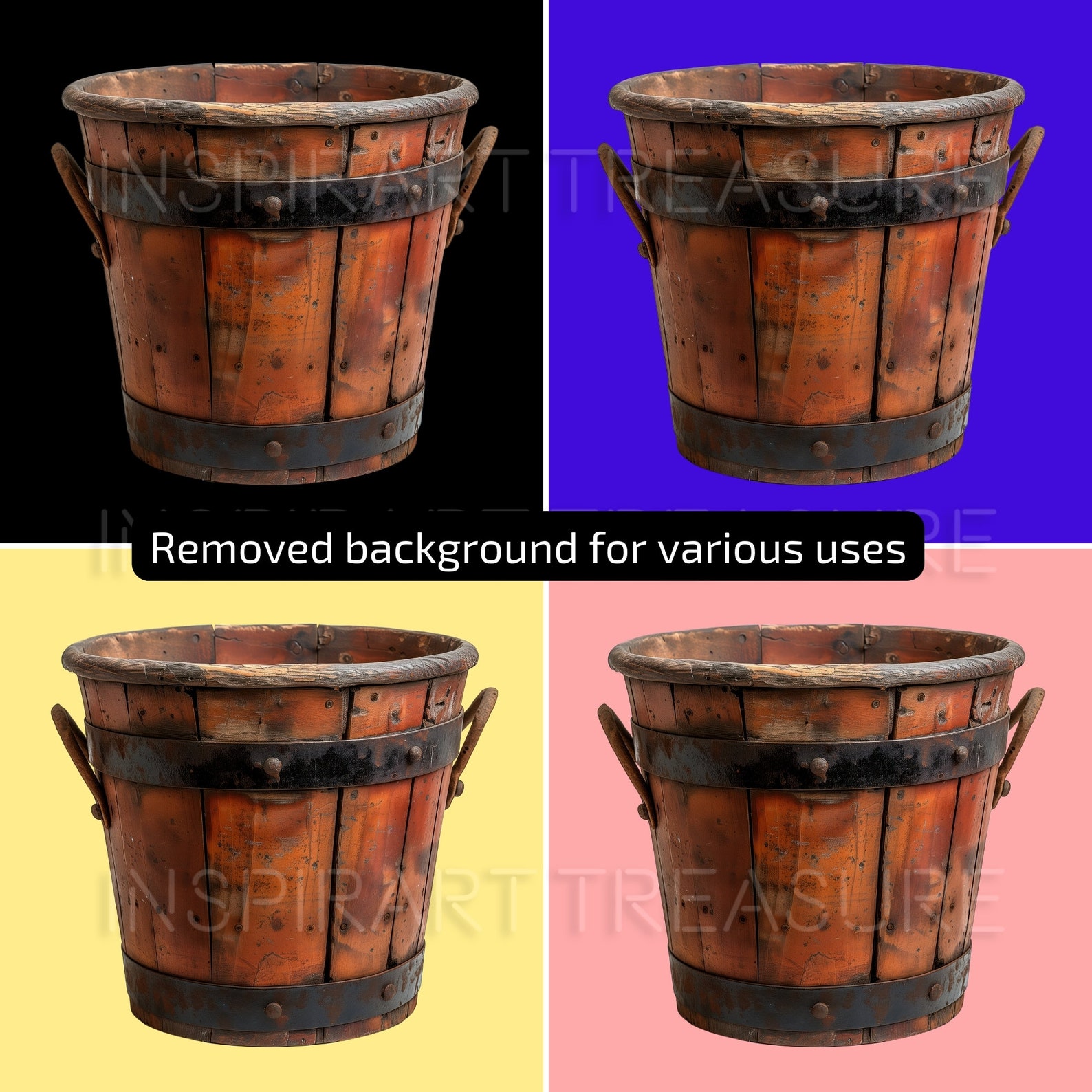 Wooden Bucket Clipart, Garden Bucket, Rustic Garden Decor, Ideal for ...