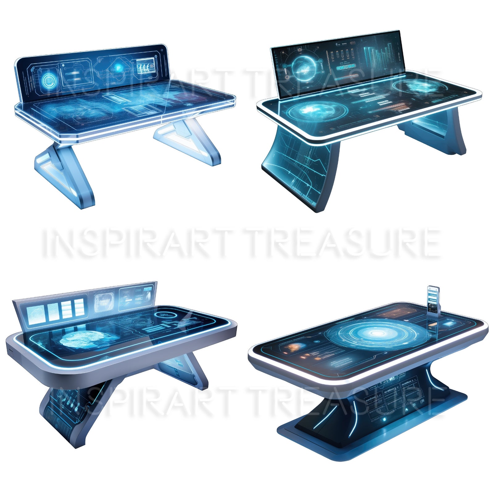Holographic Spaceship Control Table Clipart, Futuristic 3D Interface ...