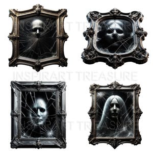 Ghost in the Mirror Clipart Printable Spooky Ornate Frame Mirror ...