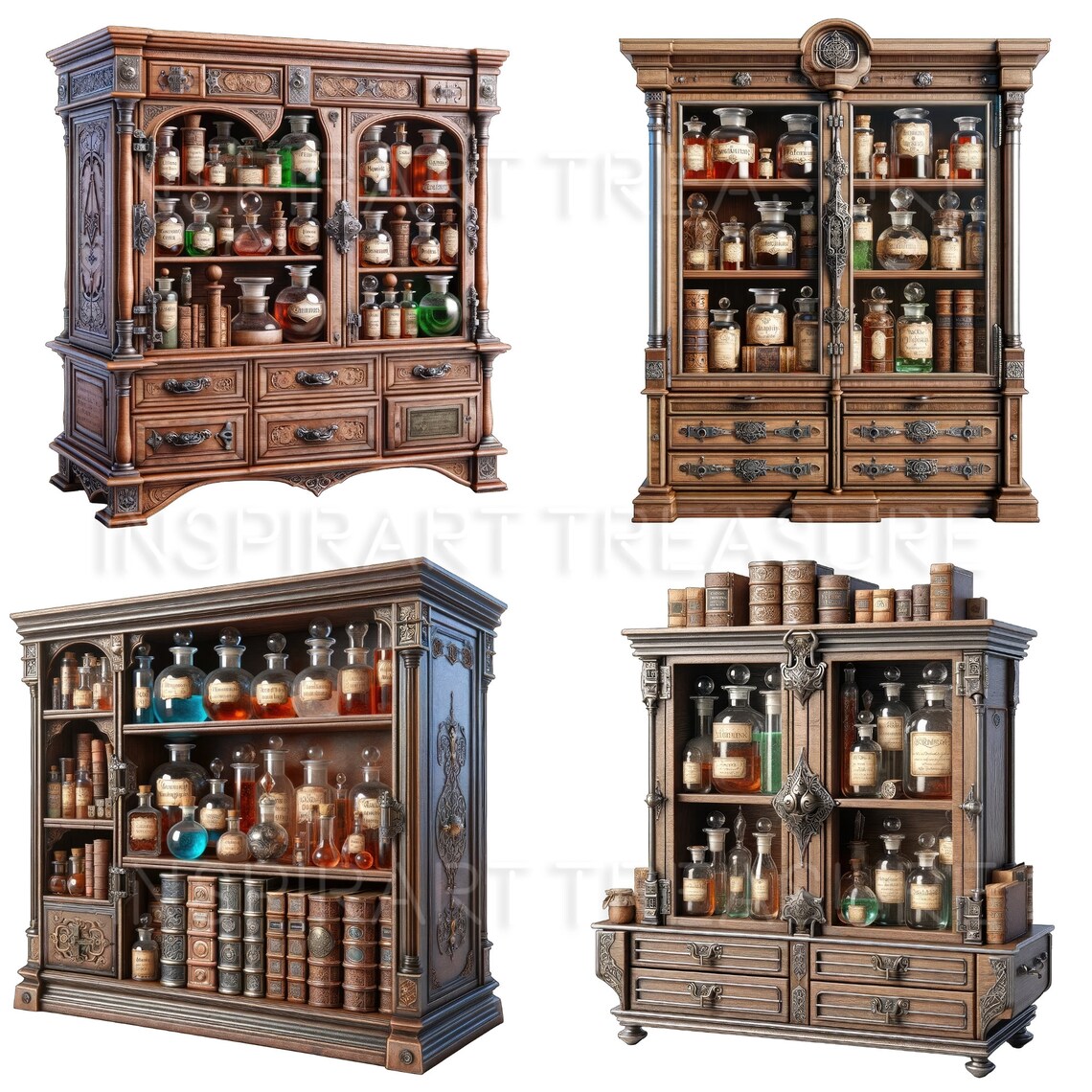 Magic Potion Apothecary Cabinet Clipart, Witchcraft Kit Scrapbook Paper ...