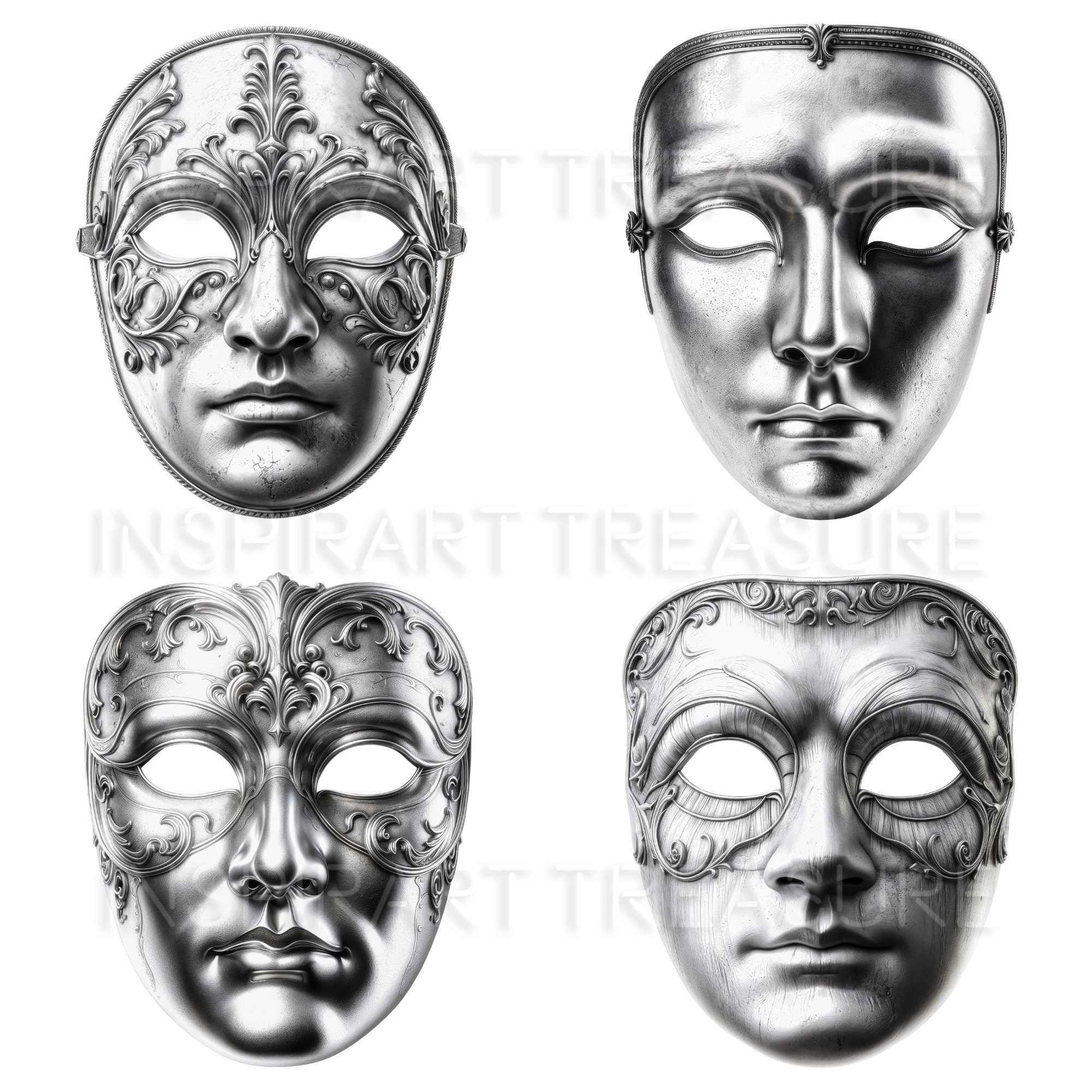 Silver Masquerade Mask Clipart PNG Carnival Masks for Man, Ideal for ...