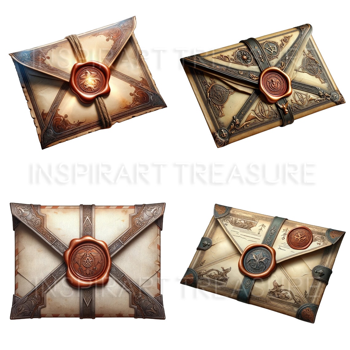 Magical Envelope Clipart, Enchanted Scroll Design, Wax Seal, Digital ...