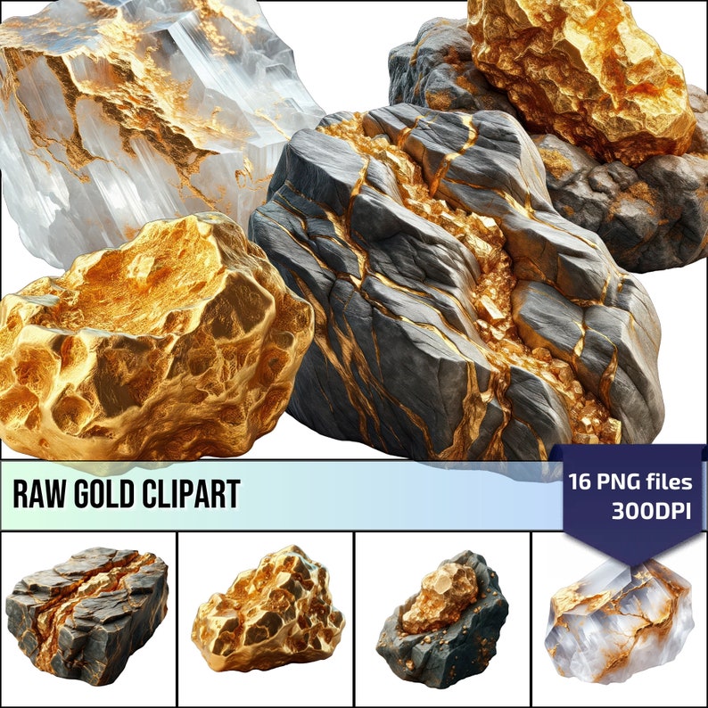 Raw Gold Clipart - Mining Art Collection, Nugget Gold Clipart, Perfect ...