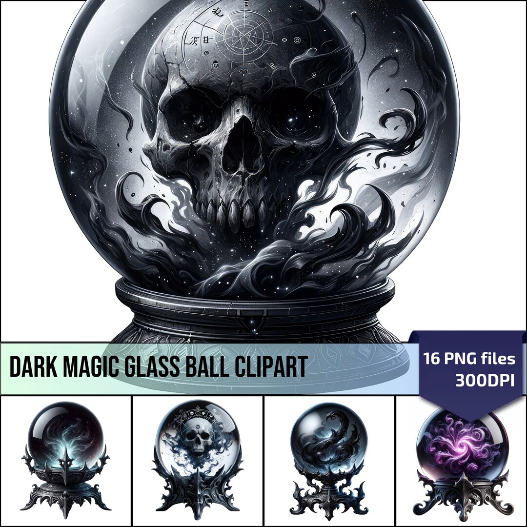 Dark Magic Glass Ball Clipart PNG, Oracle Cards Digital Scrapbook Paper ...