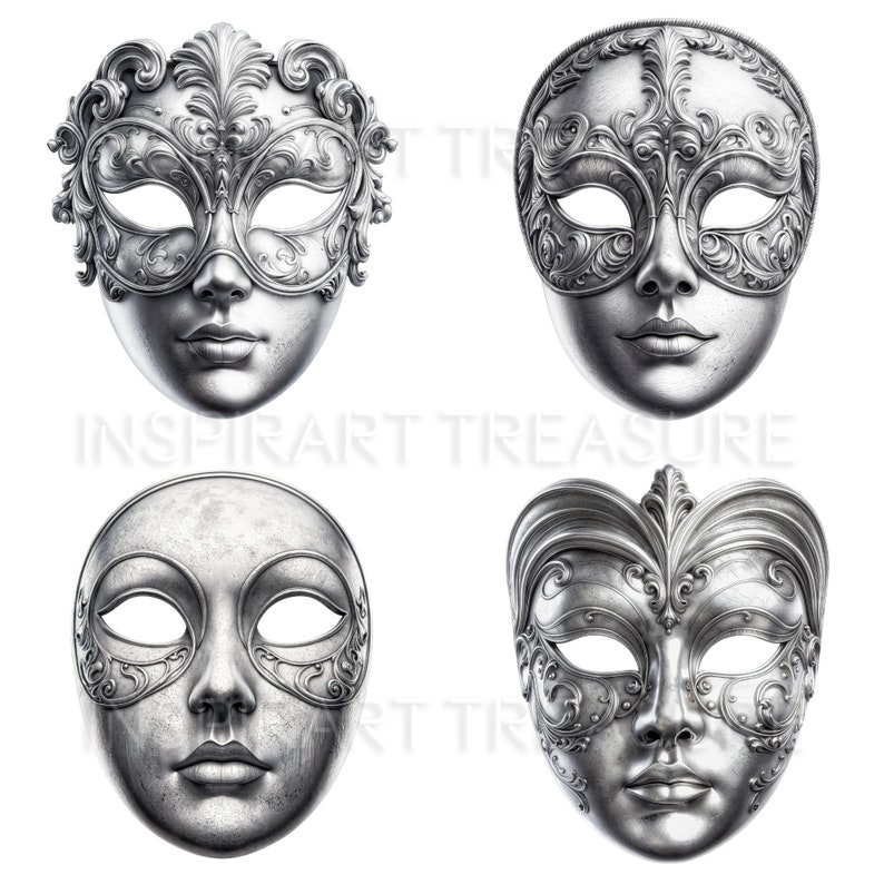 Silver Masquerade Mask Clipart PNG Carnival Masks for Woman, Ideal for ...