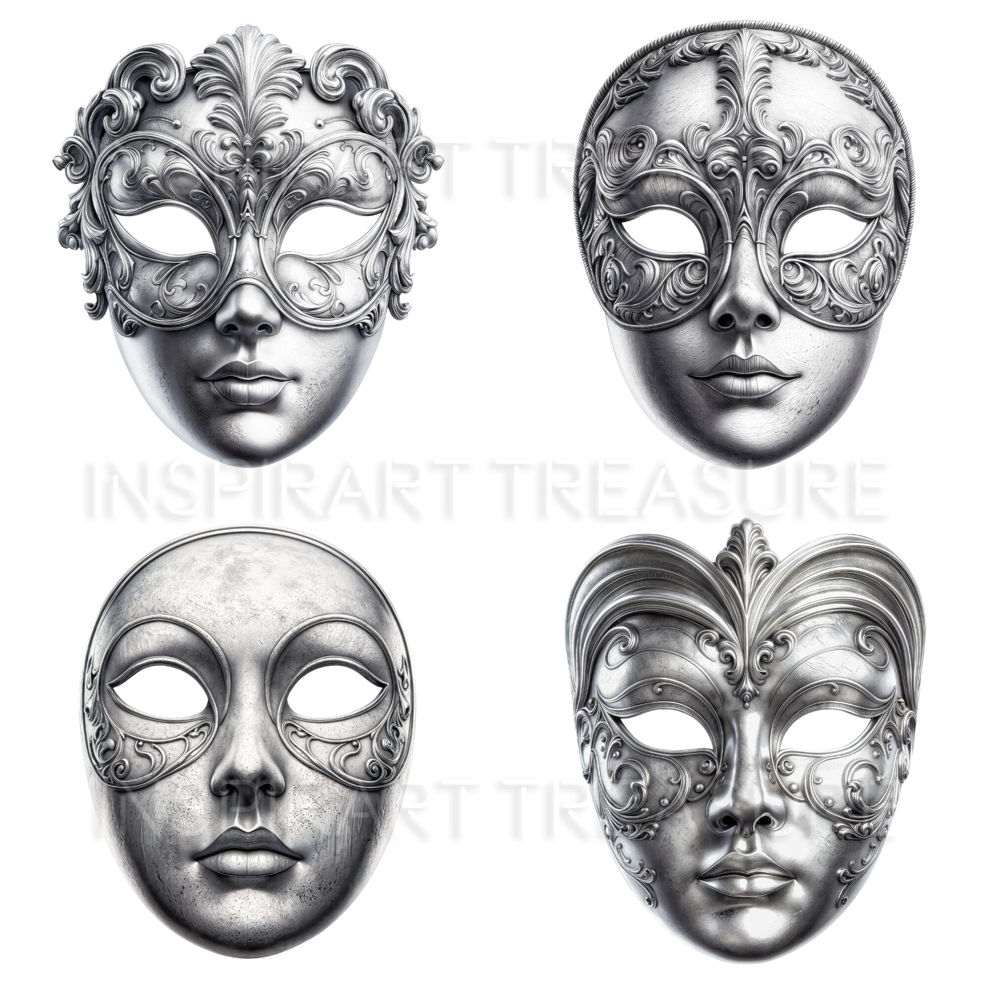 Silver Masquerade Mask Clipart PNG Carnival Masks for Woman, Ideal for ...