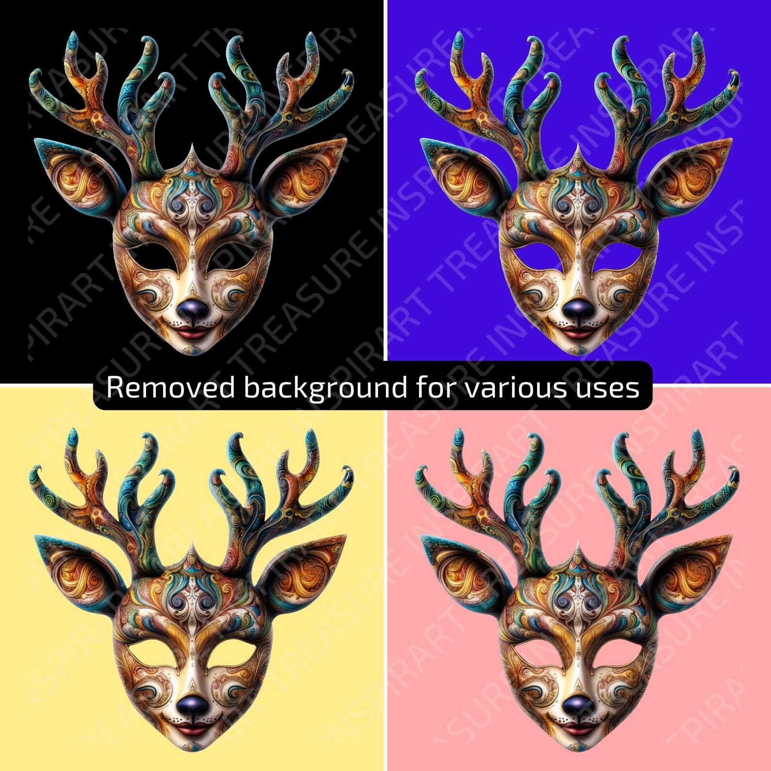 Fantasy Animal Masquerade Mask PNG Clipart Printable Animal Mask Full ...