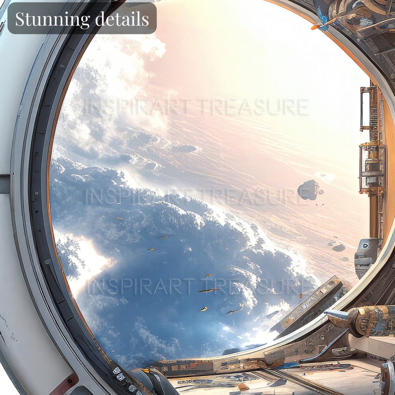 Sci Fi Watercolor Spaceship Window Clipart, Digital Scrapbook Paper Kit ...