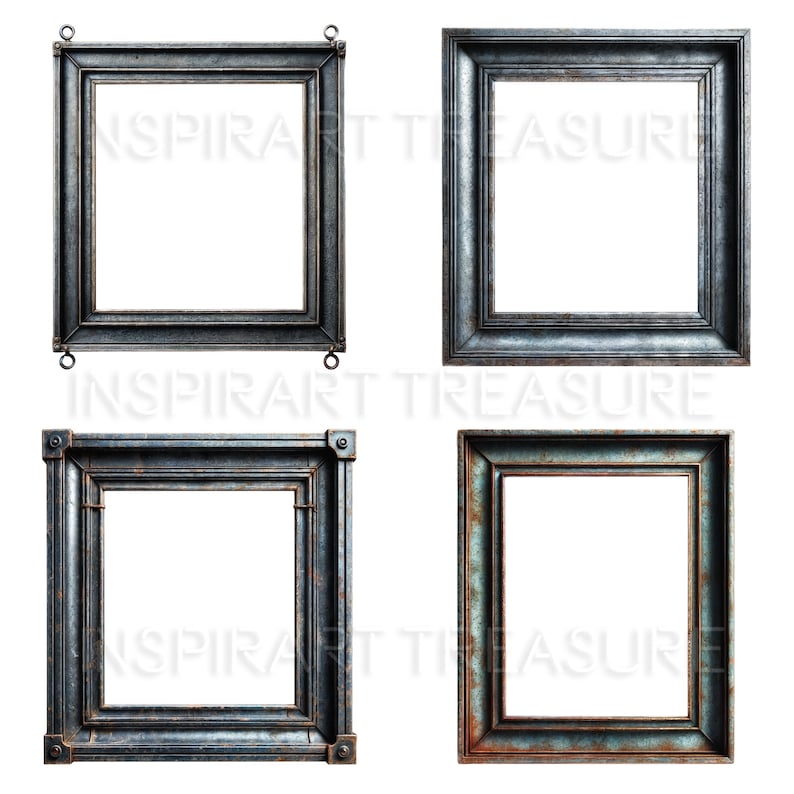 Old Metal Frame Clipart, PNG Vintage Picture Frame Set, Printable ...