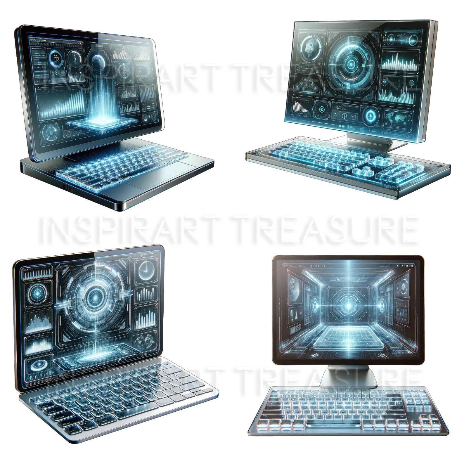Holographic Computer Clipart Futuristic Gadgets Spaceship Junk Journal ...