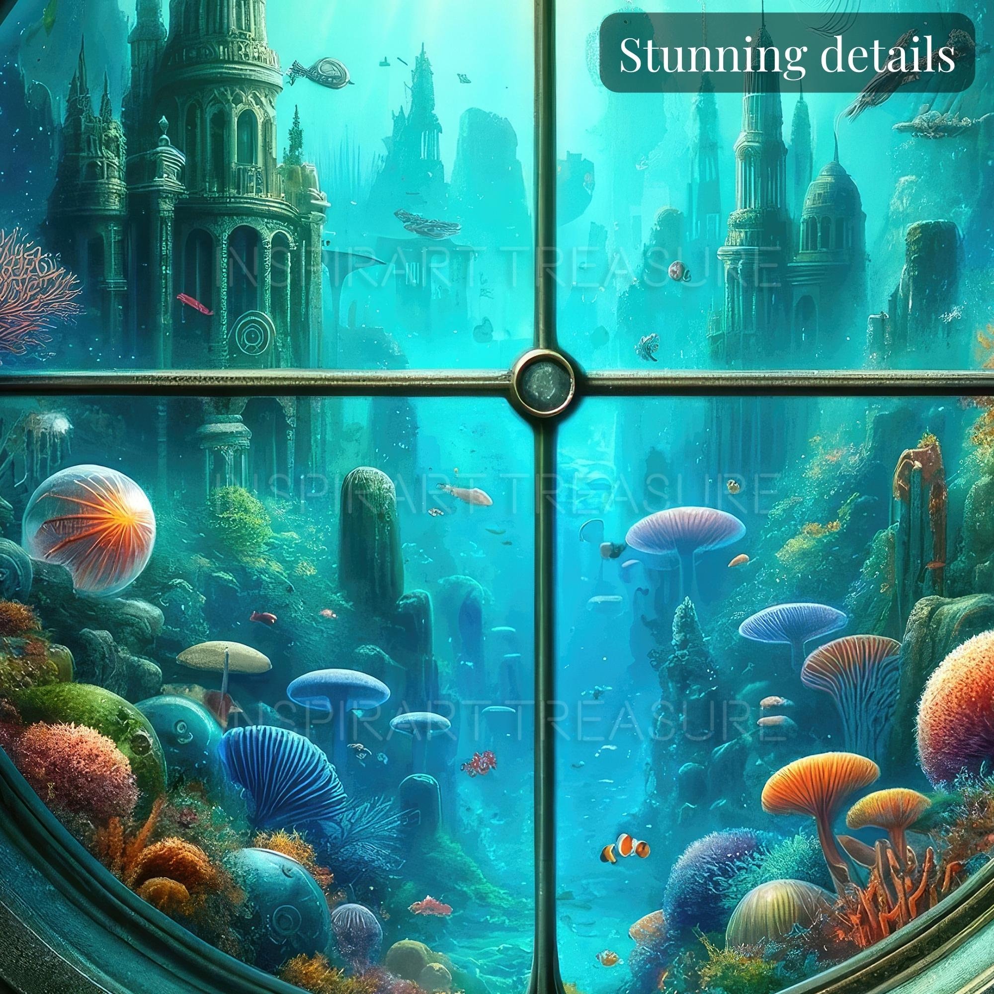 Underwater Fantasy Submarine Window Clipart, Ancient City View, Perfect ...