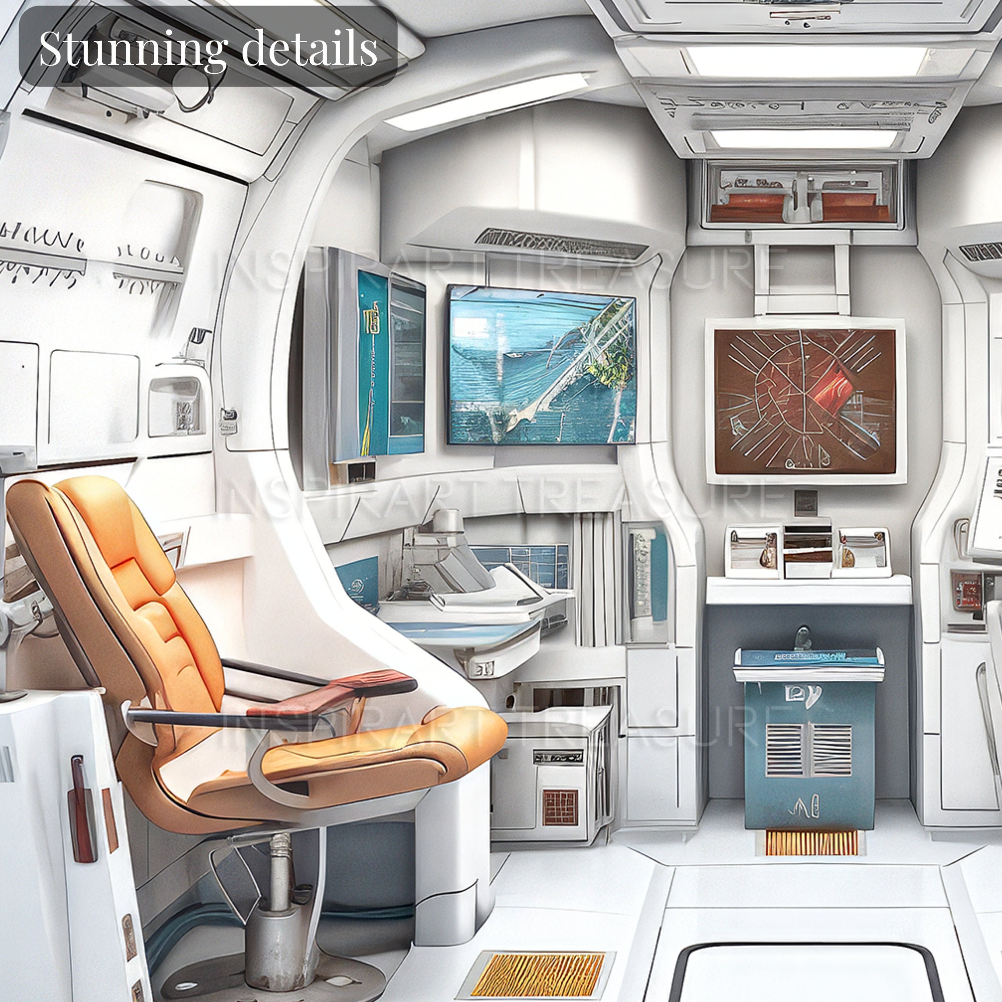 Sci-fi Clipart Space 02, Watercolor Spaceship Interior Clipart ...