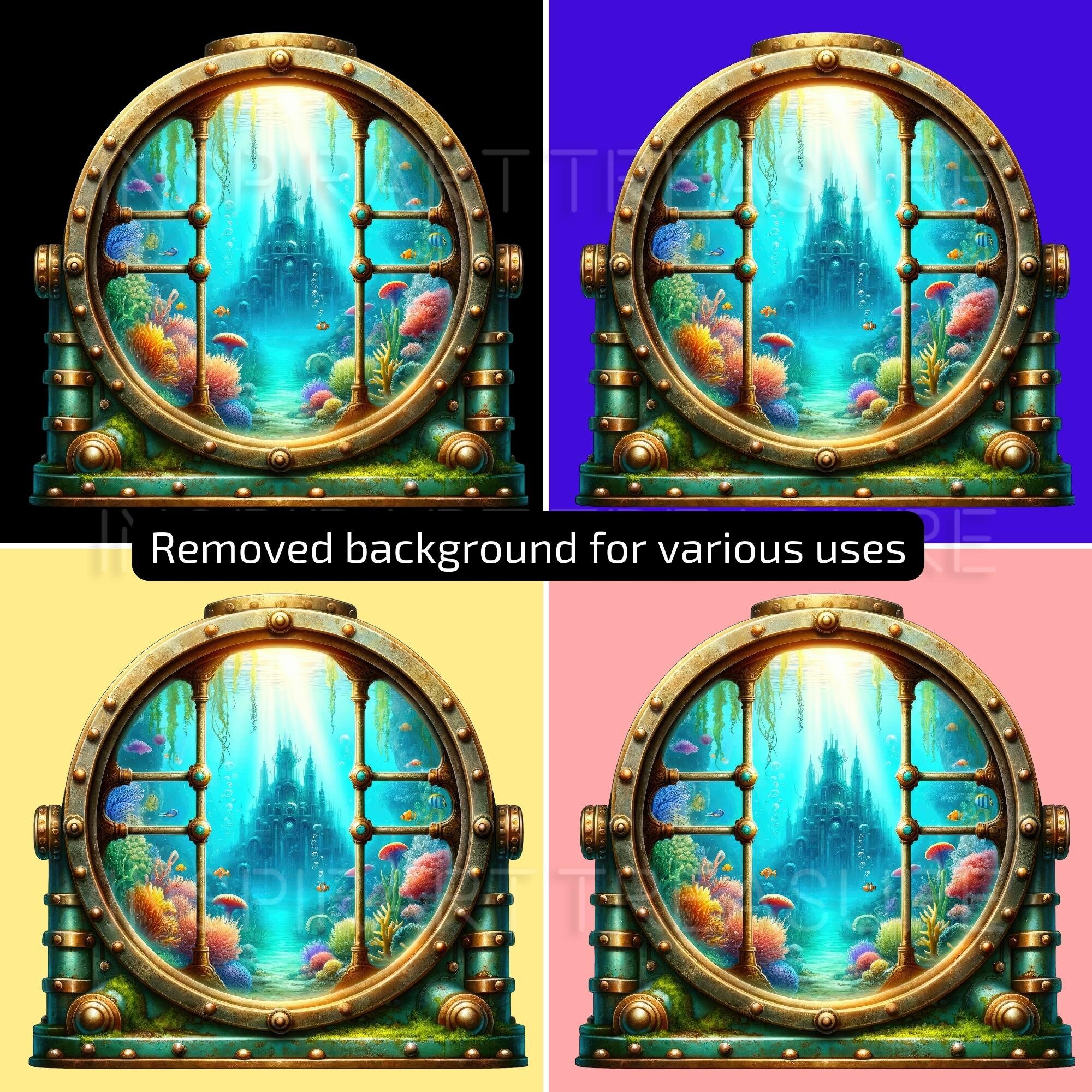 Underwater Fantasy Submarine Window Clipart, Ancient City View, Perfect ...