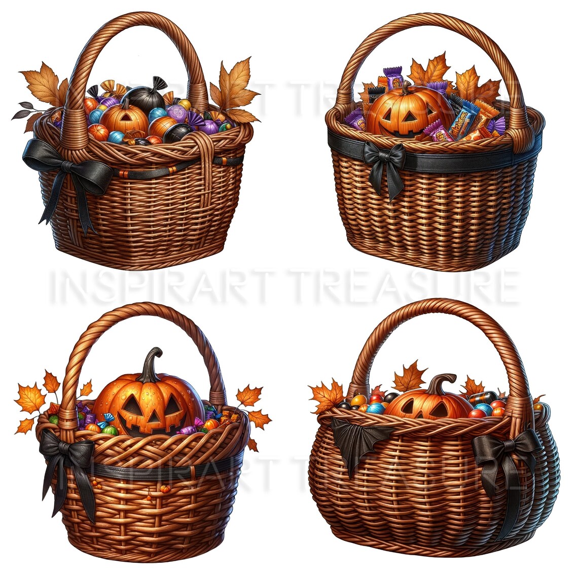 Halloween Wicker Basket Clipart PNG Kit Basket With Pumpkins Digital ...