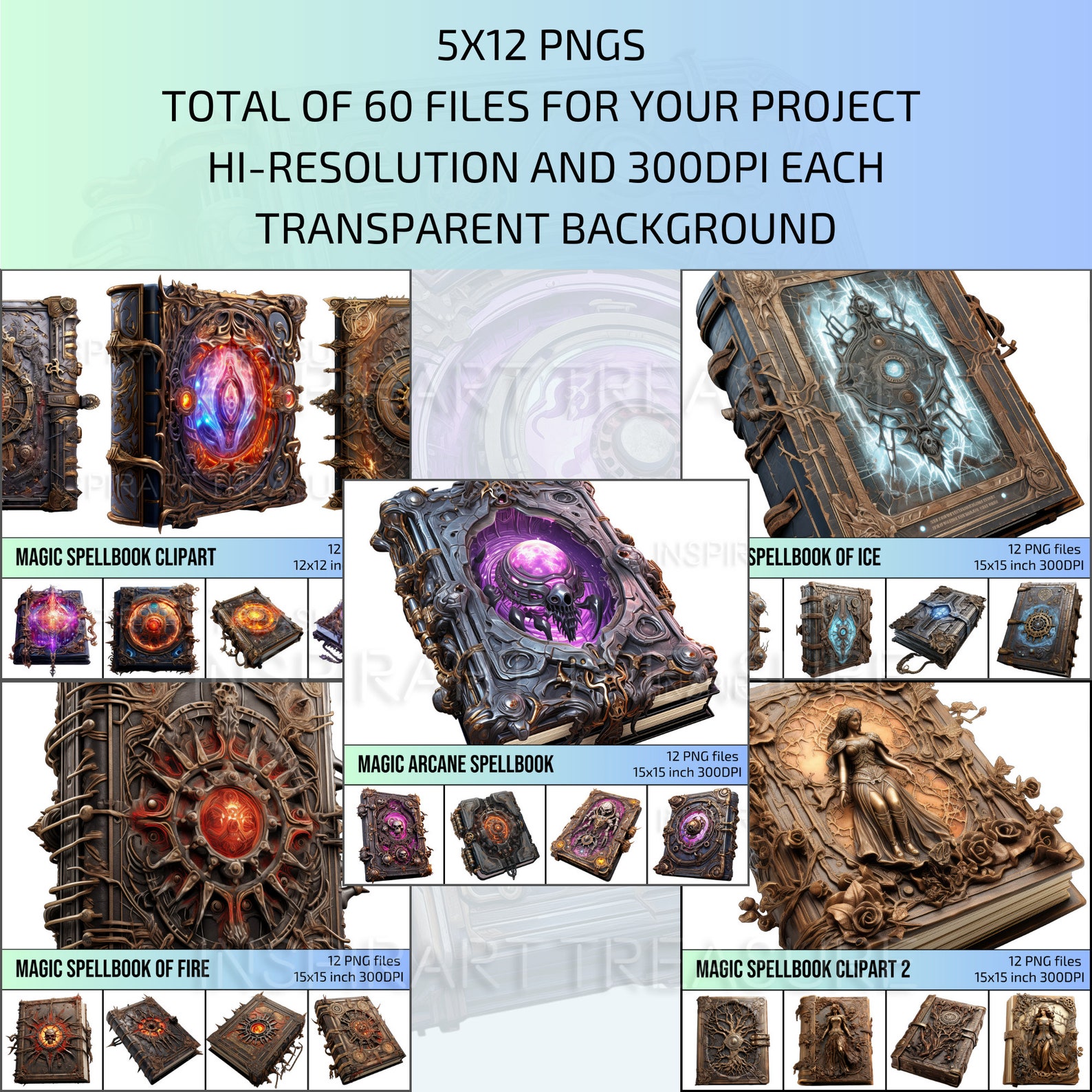 DND Spellbook Clipart Bundle Dark Witch Spellbook Wicca Kit Magic Book ...