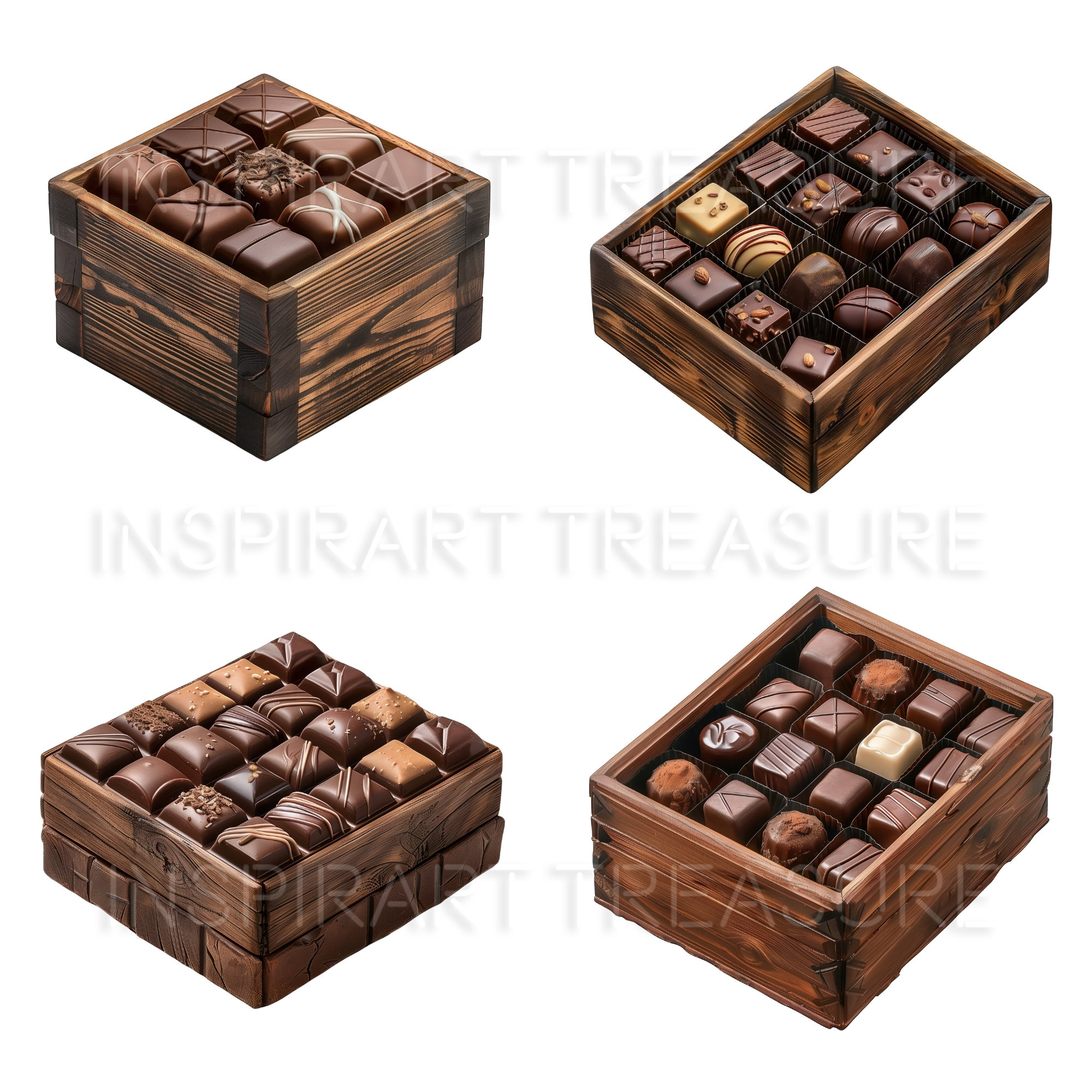 Gourmet Chocolate Box Clipart, Wooden Candy Box for DIY Projects and ...