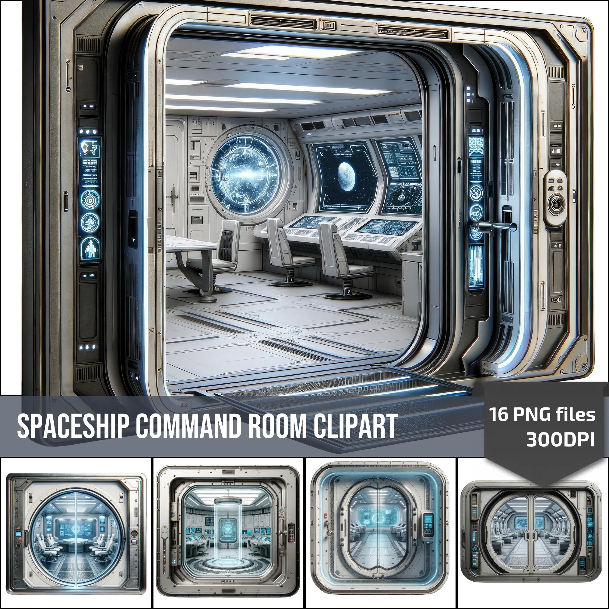 Watercolor Spaceship Command Room Clipart Spaceship Junk Journal Page ...